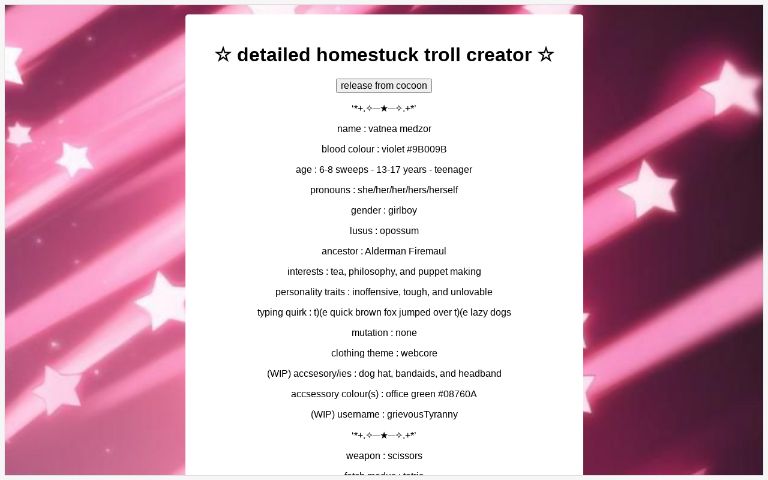 detailed homestuck troll creator ☆ ― Perchance Generator
