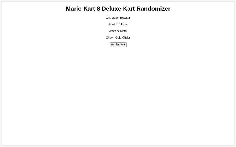 Mario Kart 8 Deluxe Kart Randomizer ― Perchance Generator