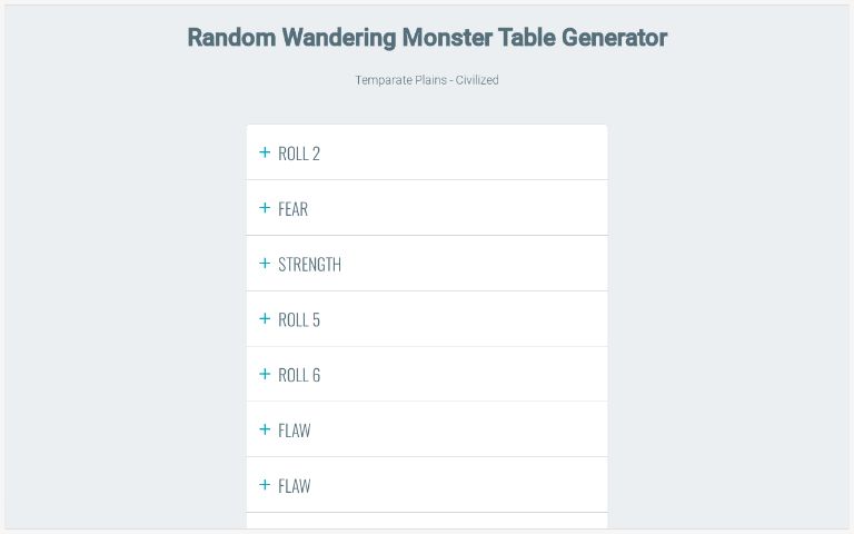 Random Wandering Monster Table Generator