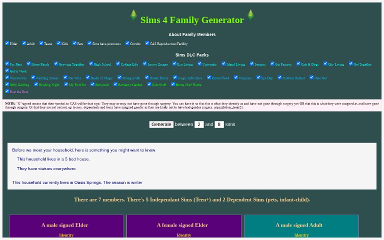 Sims 4 Family Generator