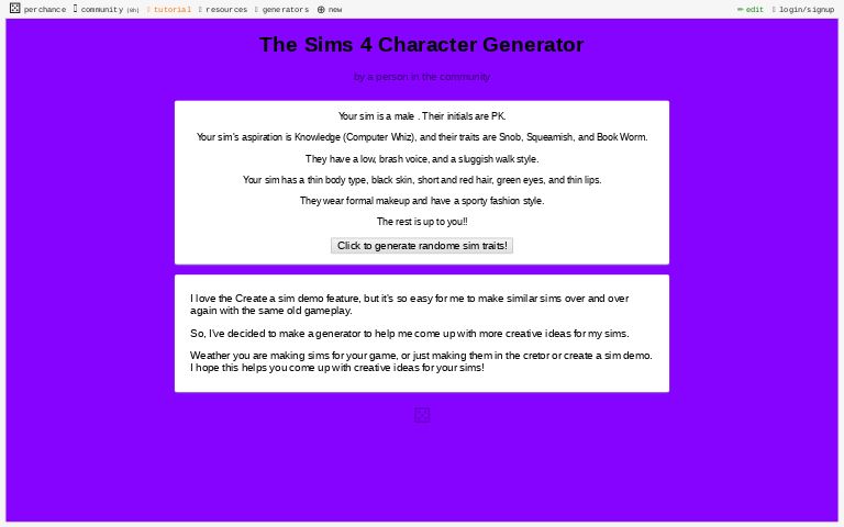The Sims 4 Character Generator