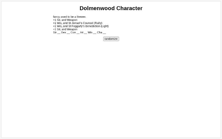 Dolmenwood Character ― Perchance Generator
