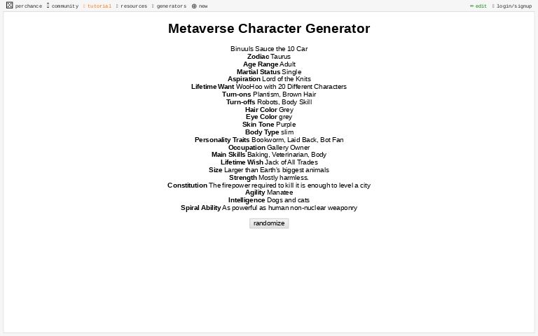 Metaverse Character Generator