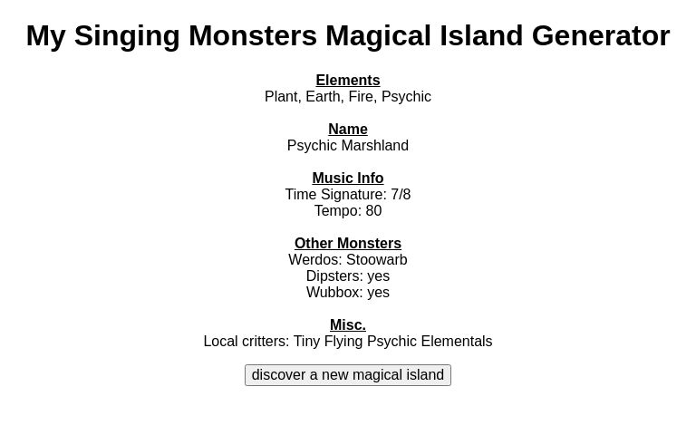 My Singing Monsters Magical Island Generator