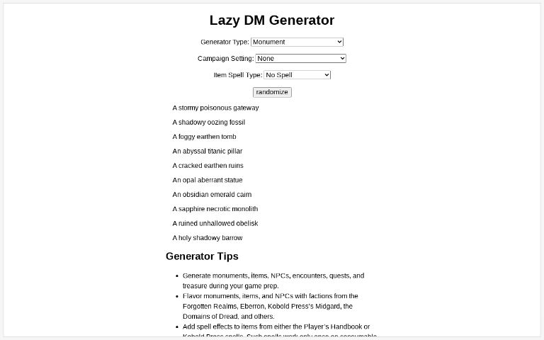 Lazy DM Generator