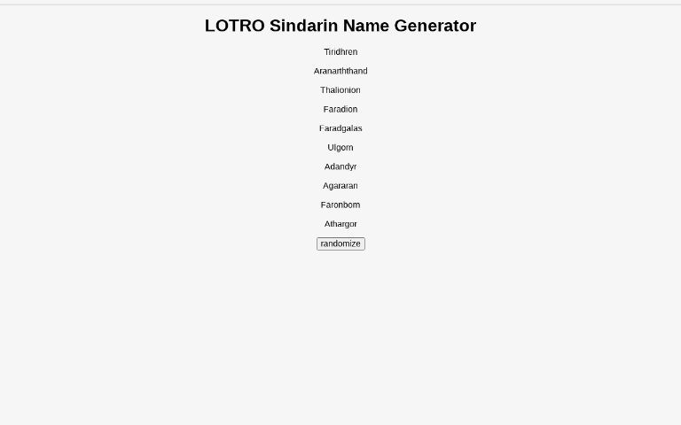LOTRO Sindarin Name Generator