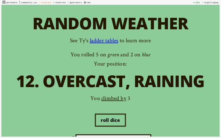 Ladder table - Random weather ― Perchance Generator