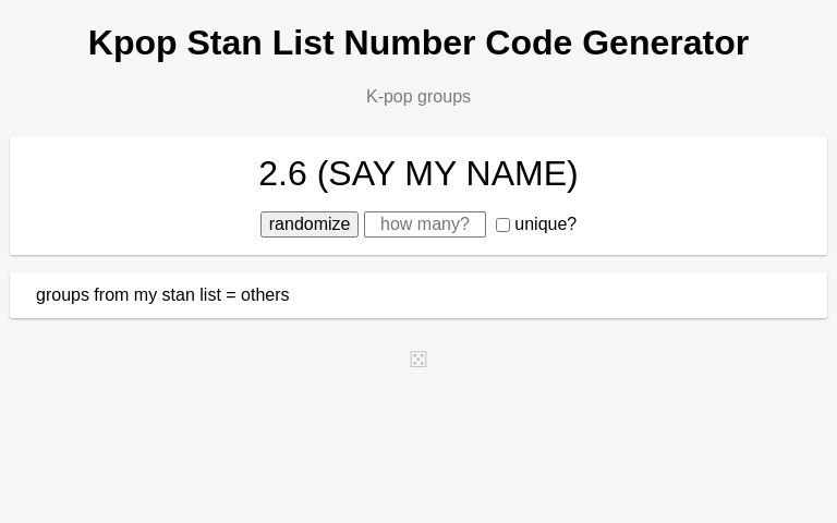 Kpop Stan List Number Code Generator
