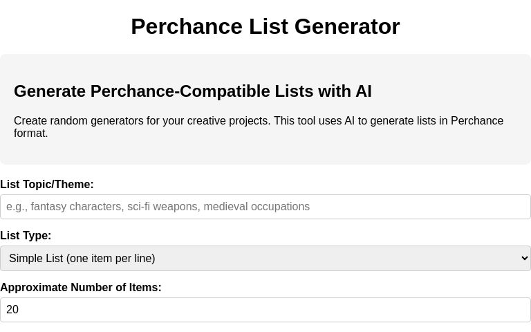 Perchance List Generator