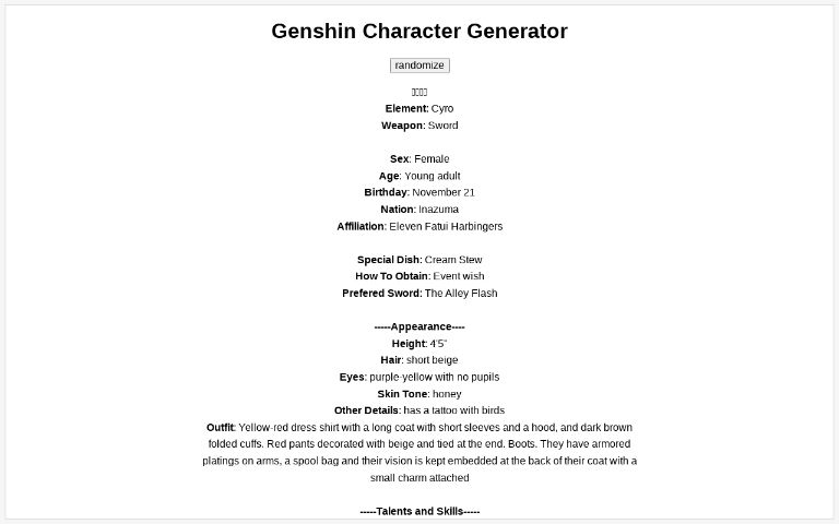 Genshin Character Generator