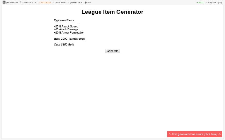League Item Generator