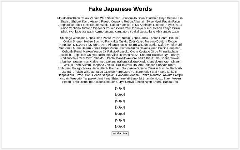 Fake Japanese Words ― Perchance Generator