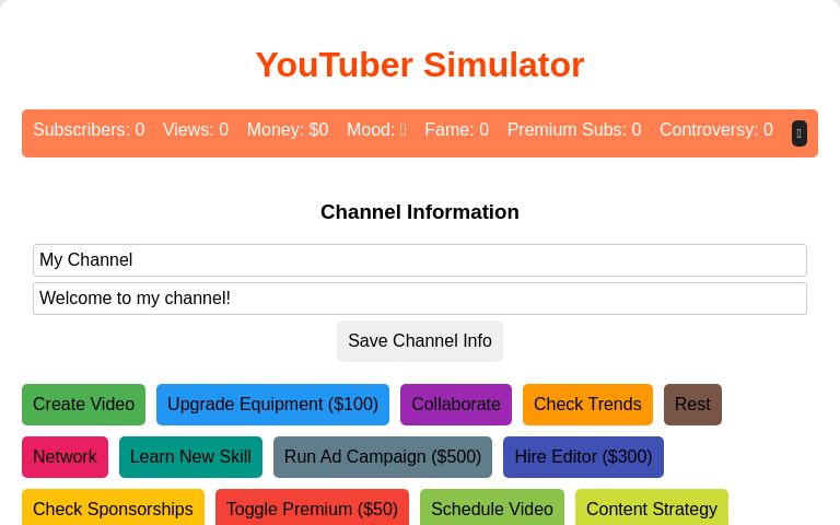 YouTuber Simulator ― Perchance Generator