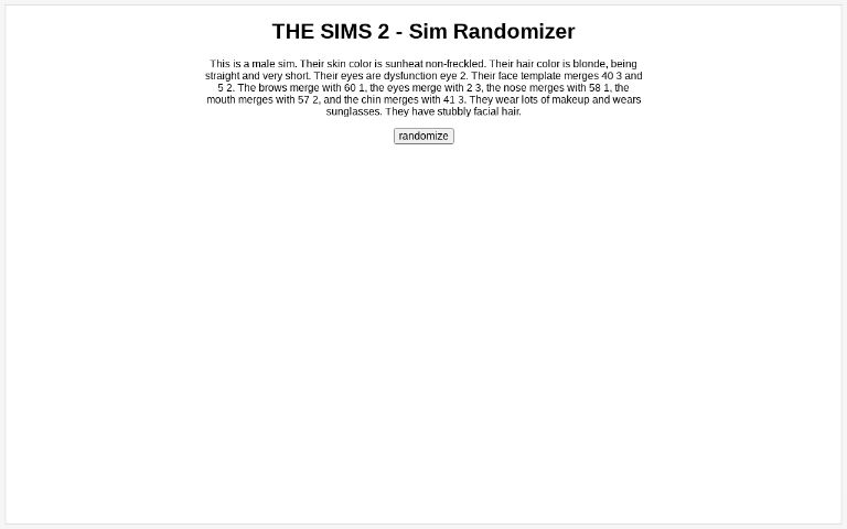THE SIMS 2 - Sim Randomizer ― Perchance Generator