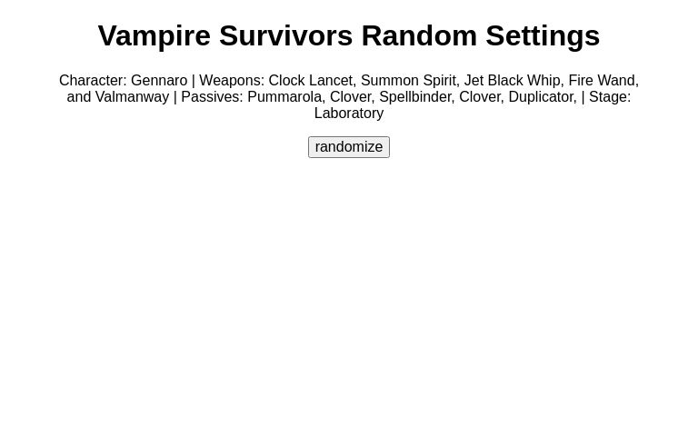 Vampire Survivors Random Settings ― Perchance Generator