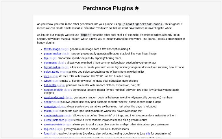 Perchance Plugins ― Perchance Generator