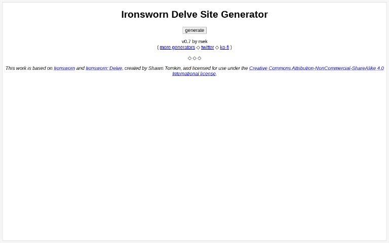 Ironsworn Delve Site Generator