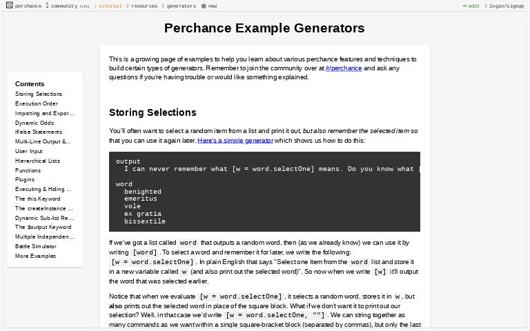 Perchance Example Generators