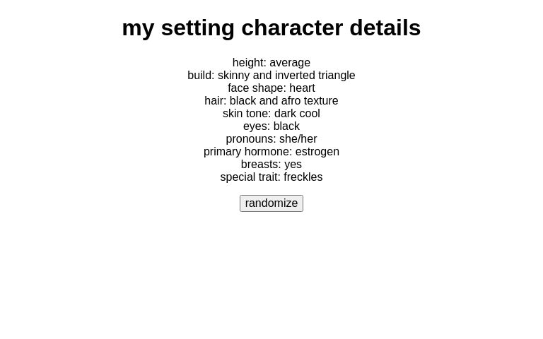 my setting character details ― Perchance Generator