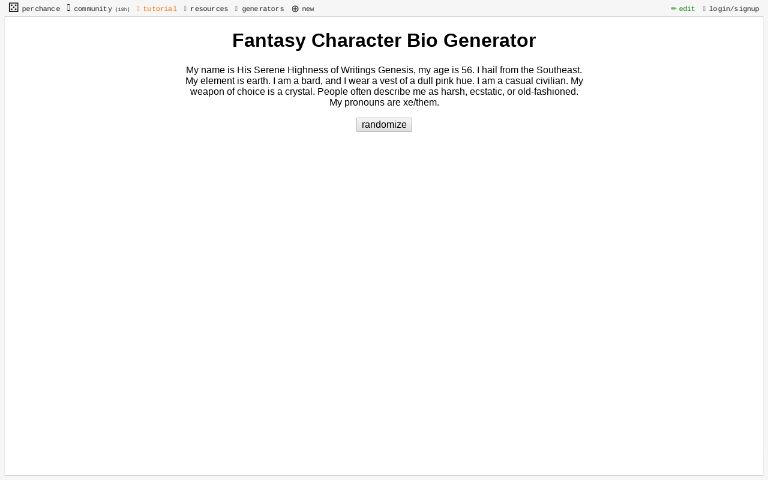 Fantasy Character Bio Generator