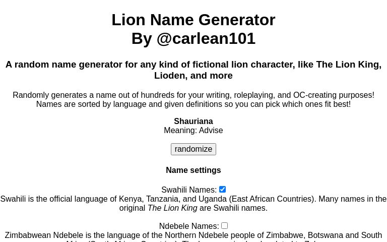 Lion Name GeneratorBy @carlean101