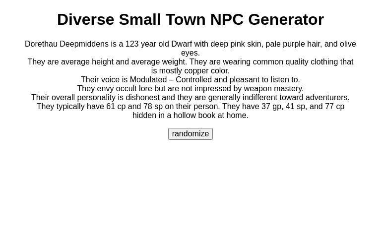 Diverse Small Town NPC Generator