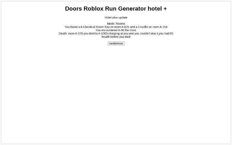 Doors Roblox Run Generator hotel