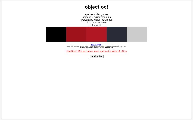 object oc! ― Perchance Generator