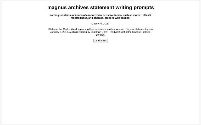 magnus archives statement writing prompts ― Perchance Generator