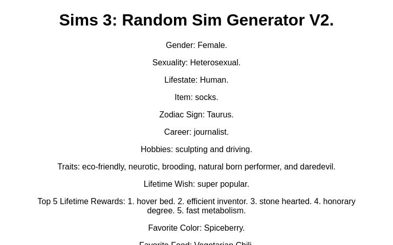 Sims 3: Random Sim Generator V2.