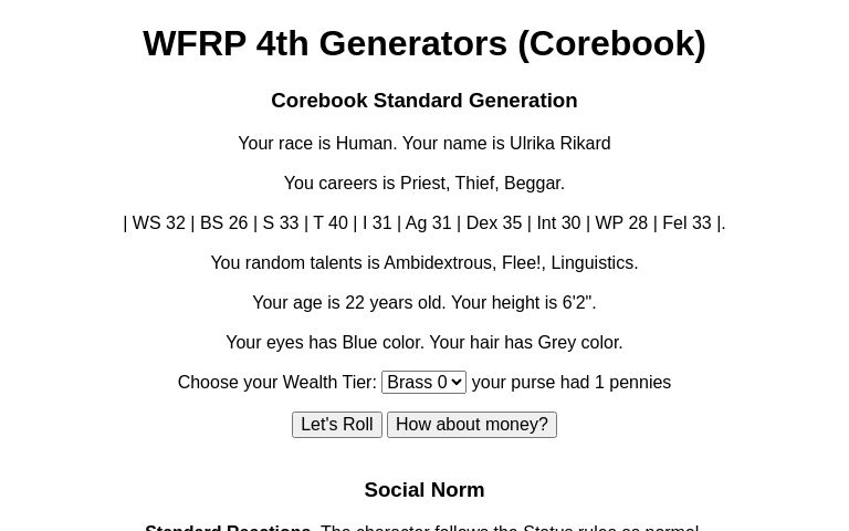 WFRP 4th Generators (Corebook)