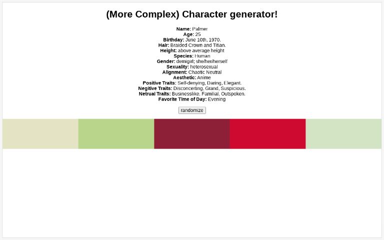 (More Complex) Character generator!