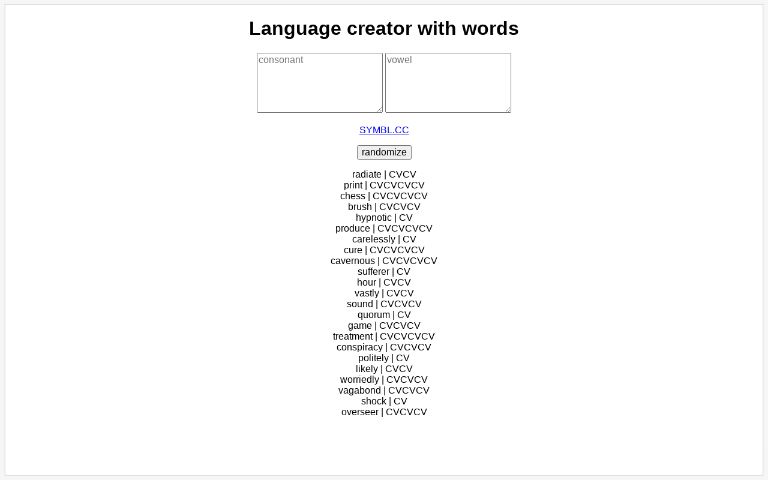 Language creator with words ― Perchance Generator