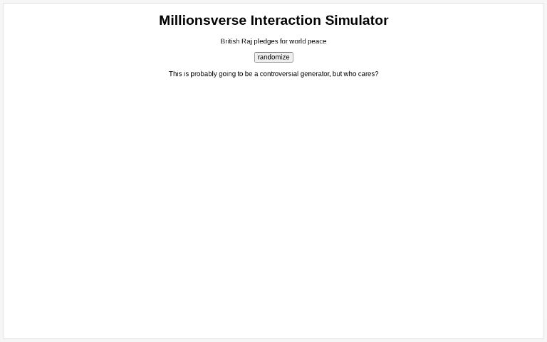 Millionsverse Interaction Simulator ― Perchance Generator