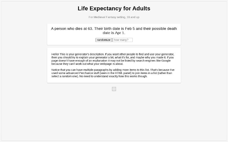 Life Expectancy for Adults ― Perchance Generator