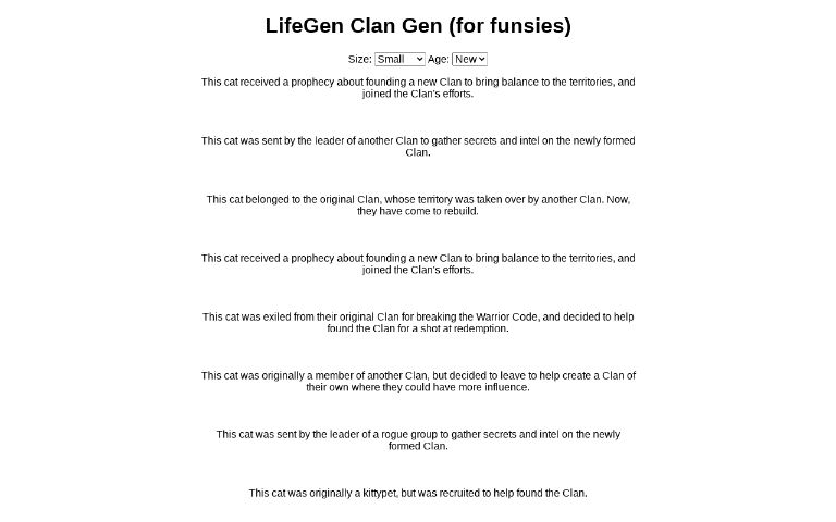 LifeGen Clan Gen (for funsies)