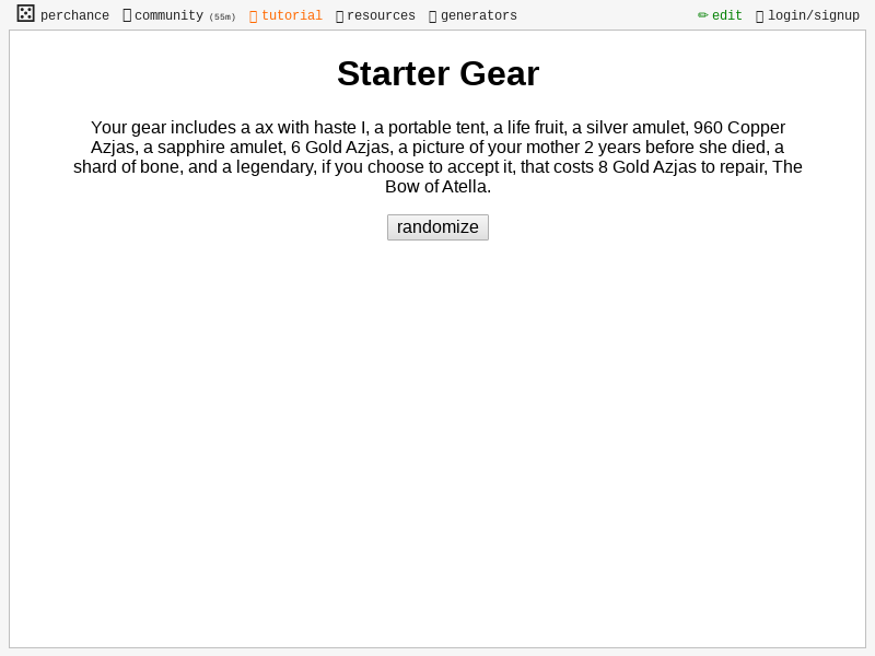 Starter Gear ― Perchance Generator