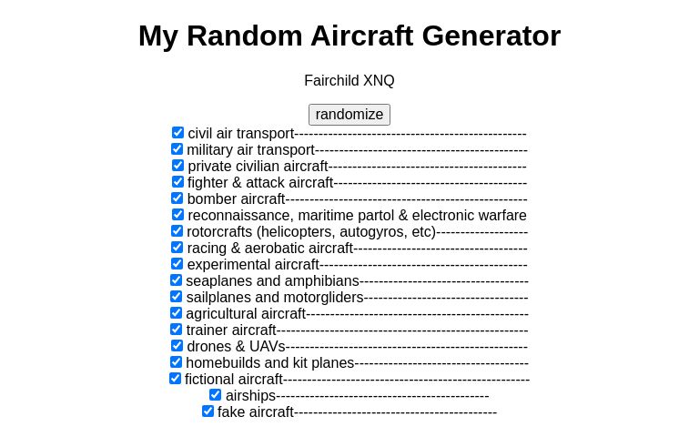 My Random Aircraft Generator