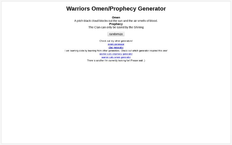 Warriors Omen/Prophecy Generator