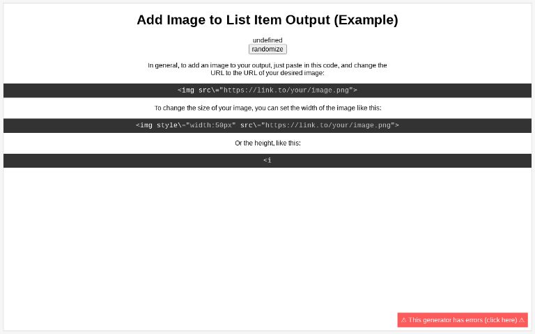 Add Image to List Item Output (Example) ― Perchance Generator