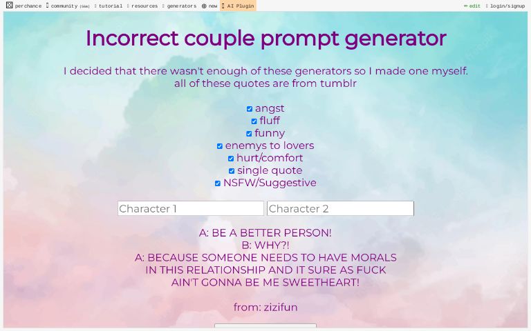 Incorrect couple prompt generator