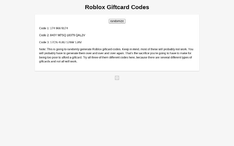 Roblox Giftcard Codes ― Perchance Generator