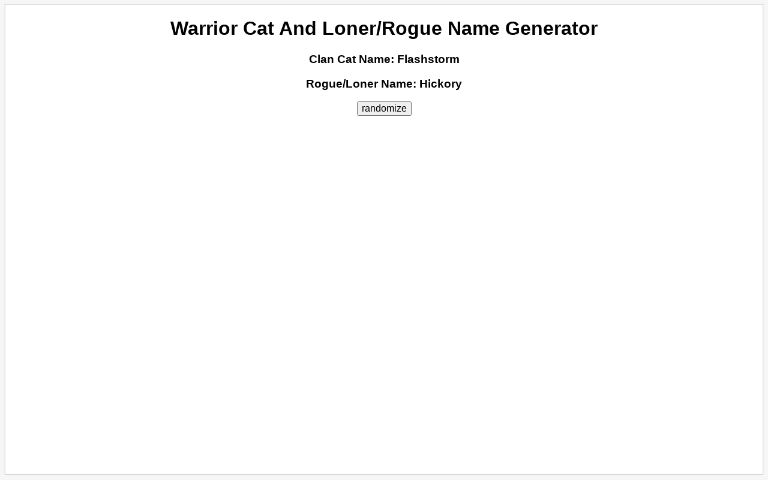 Warrior Cat And Loner/Rogue Name Generator