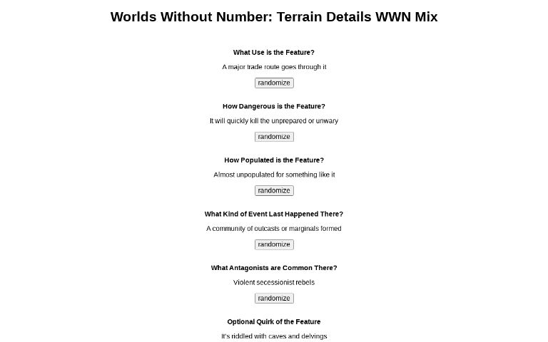 Worlds Without Number: Terrain Details WWN Mix ― Perchance Generator