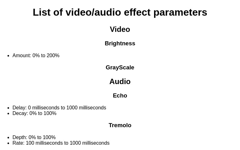 List of video/audio effect parameters ― Perchance Generator