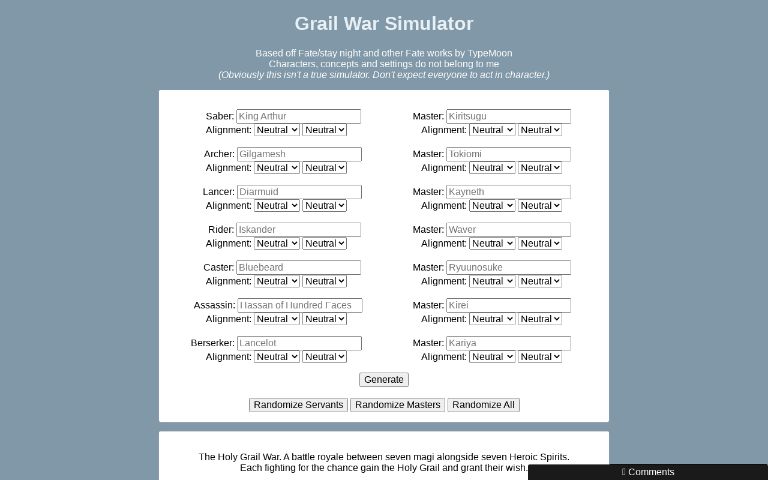 Grail War Simulator ― Perchance Generator