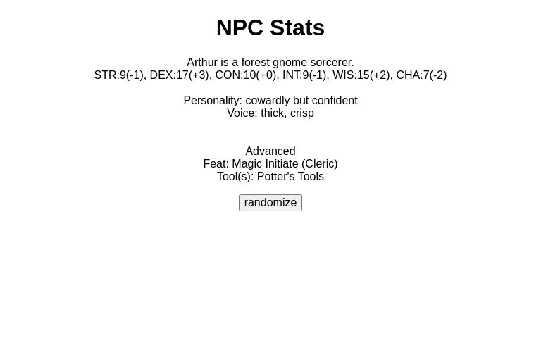 NPC Stats ― Perchance Generator