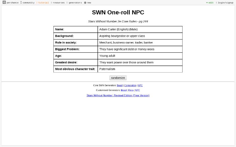 SWN One-roll NPC ― Perchance Generator