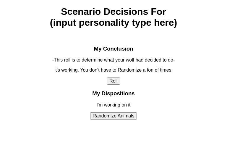 Scenario Decisions For (input personality type here) ― Perchance Generator