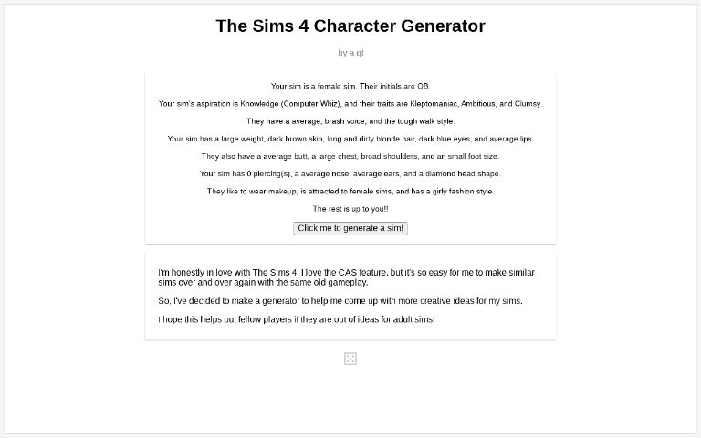 The Sims 4 Character Generator